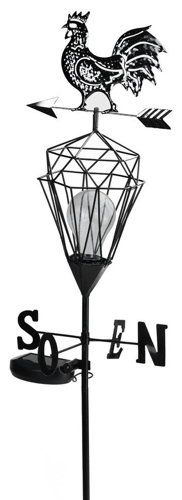 46.5" Black Rooster Solar Powered LED Outdoor Metal Lantern, Weather ...