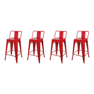 Lowback Red Metal Bar Stools, Set of 4 - Industrial - Bar Stools And ...