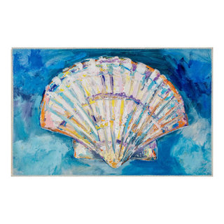 Painted Scalloped Shell Olivia's Home Rug Accent Washable Rug - Beach ...
