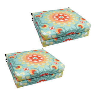 20"X19" Patterned Outdoor Chair Cushions, Set of 4, Cynfael Sea ...