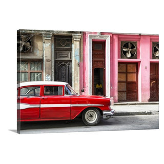 Cuba Fuerte Collection - Old Classic American Red Car Wrapped Canvas ...
