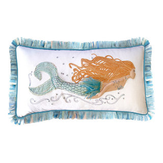 3D Applique Pearl of the Sea Mermaid Pillow - Beach Style - Decorative ...