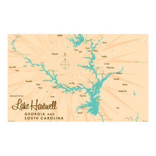 Lakebound Lake Hartwell Map Art Print, 24"x36" - Contemporary - Fine ...