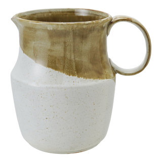 2.5-Quart Stoneware Pitcher With Reactive Glaze, Brown and White ...