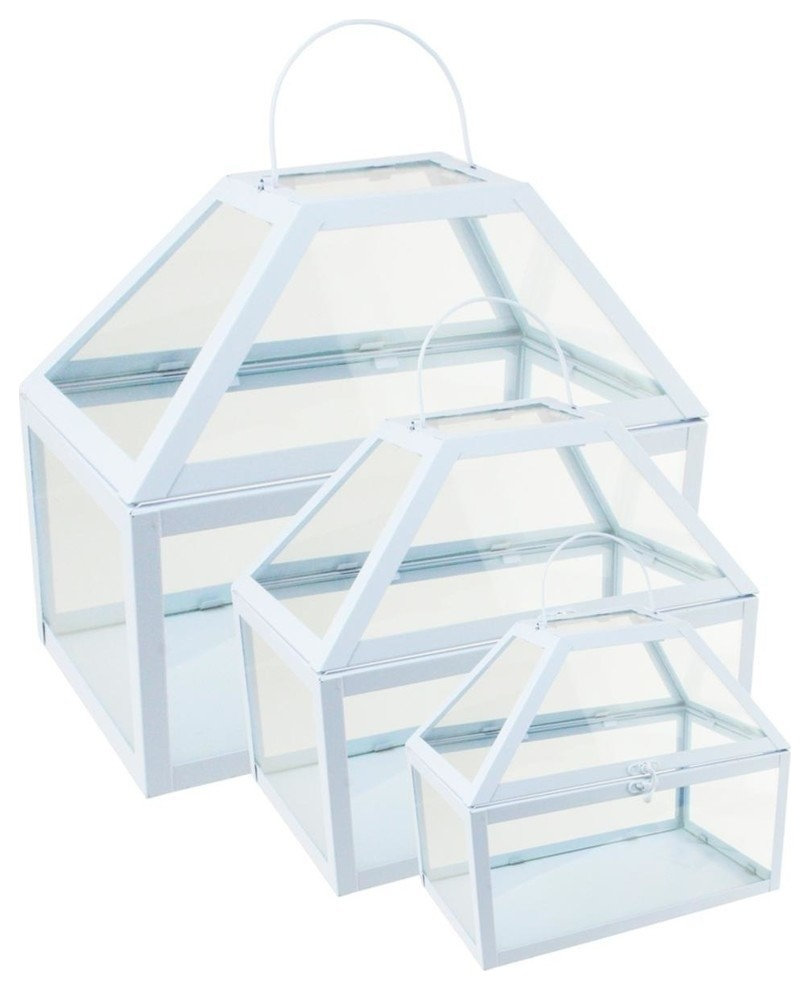3-Metal and Glass Paneled Nesting Greenhouse Terrariums - Transitional ...