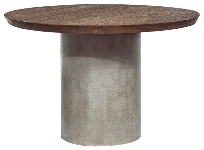 Modrest Renzo Modern Round Oak and Concrete Dining Table - Industrial ...