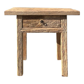 Natural Wood Minimalistic Rough Grain Wood Side Table Pedestal - Asian ...