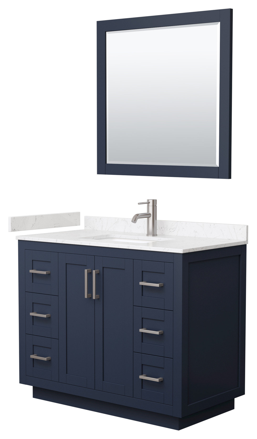 Miranda 42" Dark Blue Single Vanity, Carrara Marble Top, Nickel Trim ...