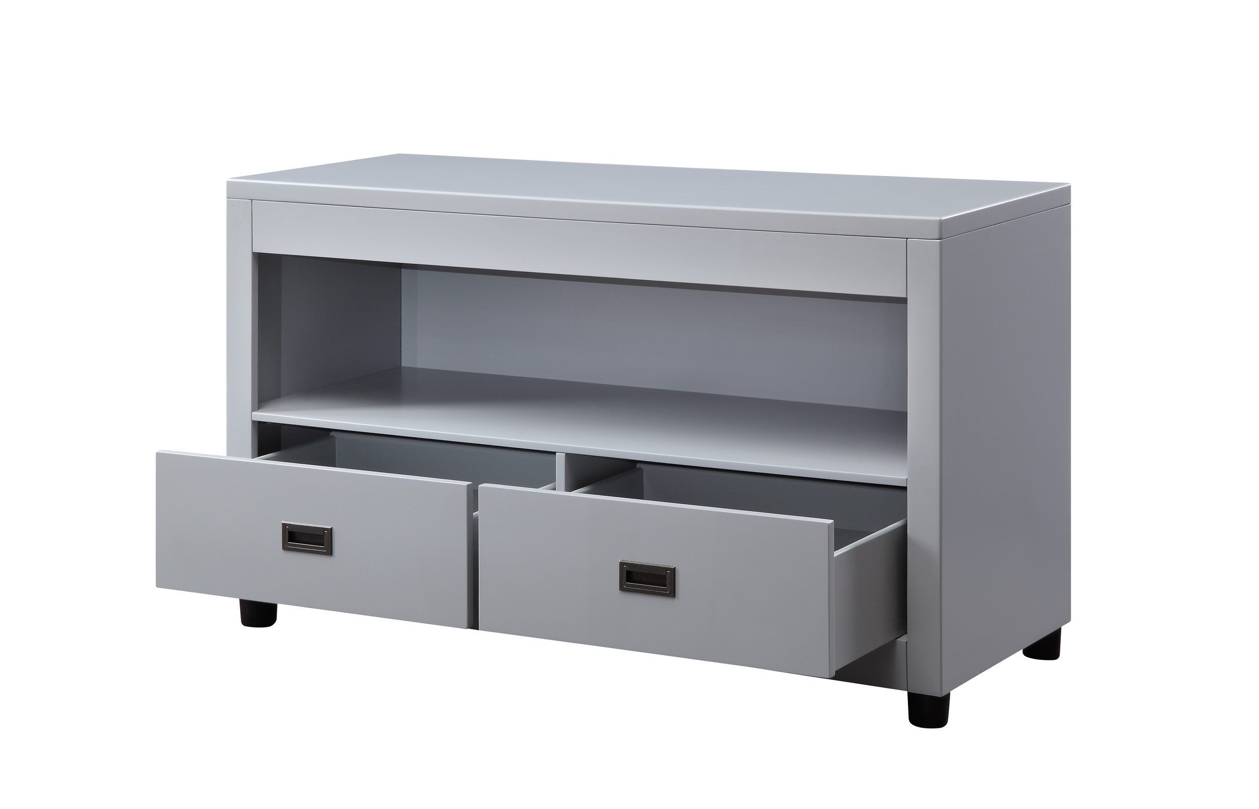 Wooden Console Cabinet With 2 Drawers and Open Shelf, Gray and Black ...