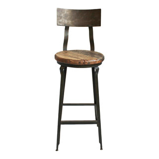 Farmhouse Iron and Wood Bar Stool - Industrial - Bar Stools And Counter ...