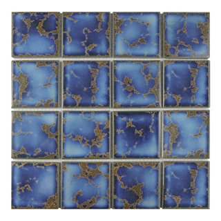 Channel Square Azure Mosaic Floor and Wall Tile, Sample - Contemporary ...