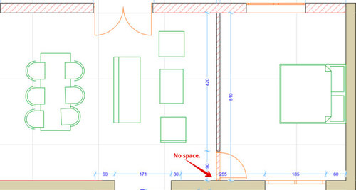 Should a door be directly adjacent to the wall?