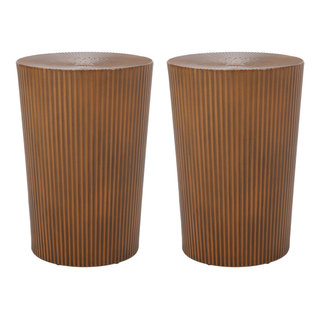 Set of 2 End Table, Corrugated Metal Body With Round Top - Transitional ...