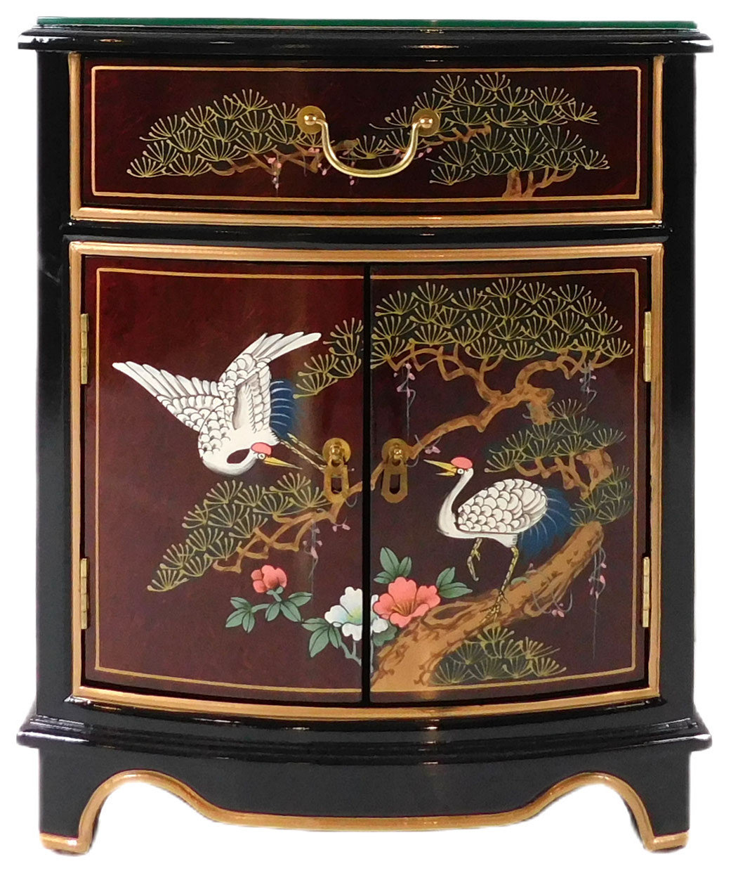 20" Oriental End Table Solid Philippine Mahogany Black and Red Lacquer ...