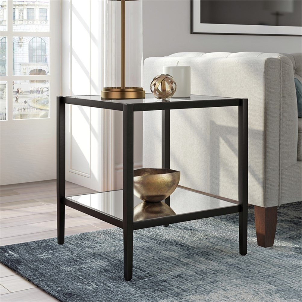 Maklaine Contemporary Metal Glam Side Table with Mirrored Shelf in ...