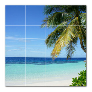 Beach Ceramic Tile Wall Mural HZ500077, 17" Wide x 17" High - Tropical ...