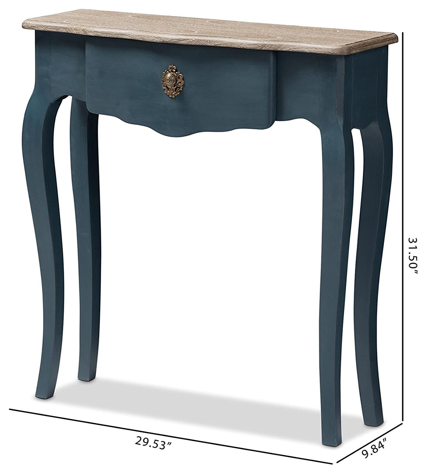 Traditional Console Table, Drawer With Ornate Golden Knob, Blue Spruce ...