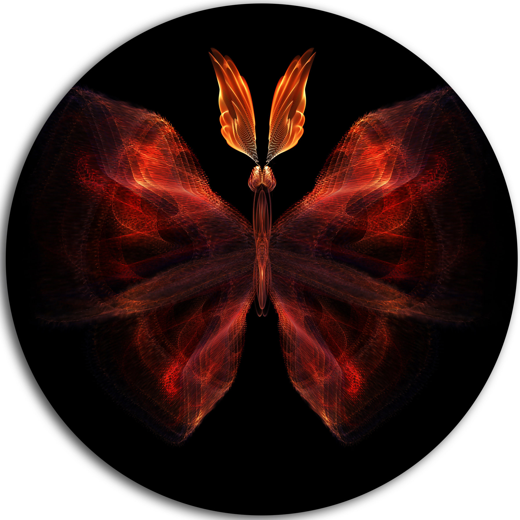 Red Fractal Butterfly in Dark, Abstract Art Round Metal Wall Art, Disc ...