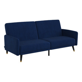Retro Modern Futon Sofa, Velvet Fabric Seat & Channel Tufted Split Back ...