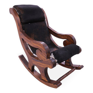 Hair-On Cowhide Wooden Handcrafted Rocking Chair RC227-FC, 24" W x 48 ...