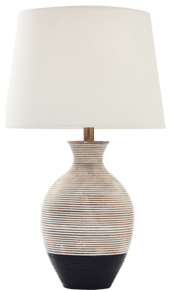 Ignacio Black and Whitewash Mango Wood Table Lamp With Off-White Cotton ...
