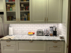 White subway tile backsplash for Ikea Enkoping kitchen cabinets ...