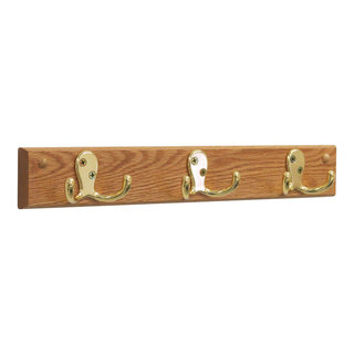 Wooden Mallet 4 Hook Wall Coat Rack Rail in Light Oak and Brass, 3 ...