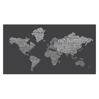 1-World Text Map Wall Mural, Inverse Grey, 124"x67" - Modern - Wall ...