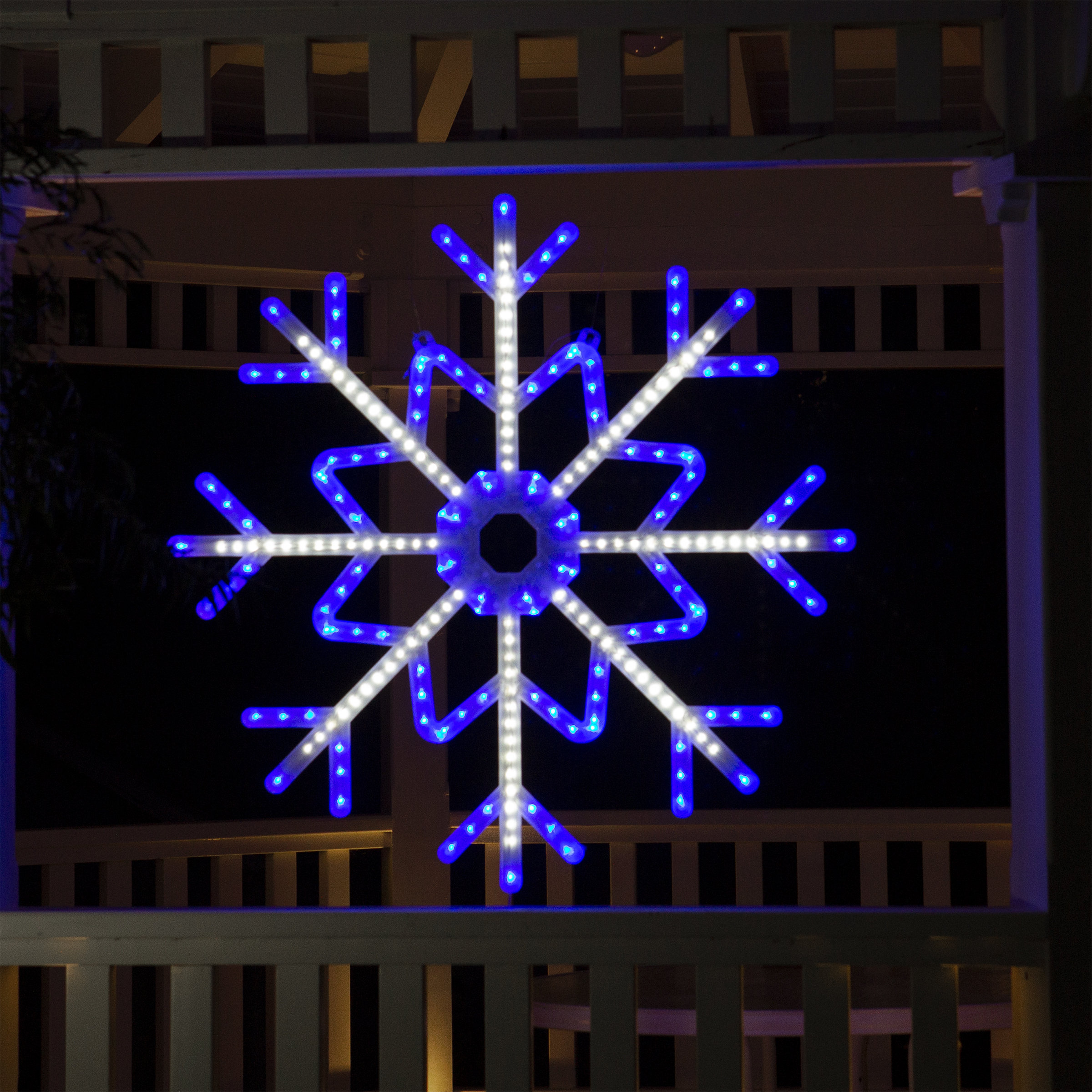 Large Snowflake Hanging Décor Over 3 Feet Wide with Blue and White LED ...