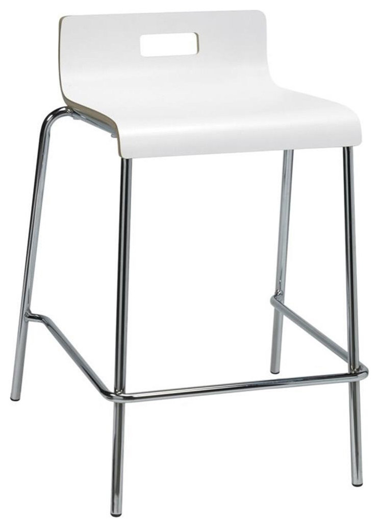 Pemberly Row 25" Stylish Wooden Low Back Counter Stool in White ...