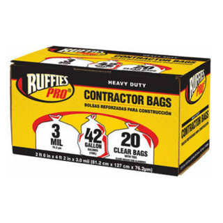 Ruffies Pro® 1190273 Heavy-Duty Contractor Bags, Clear, 3-Mil, 42-Gal ...