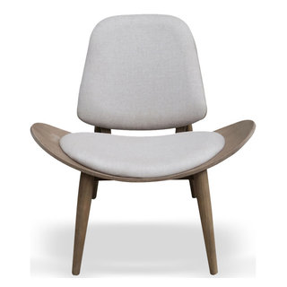 Modern Lounge Shell Wing Chair Padded Seat Dark Solid Wood Base ...