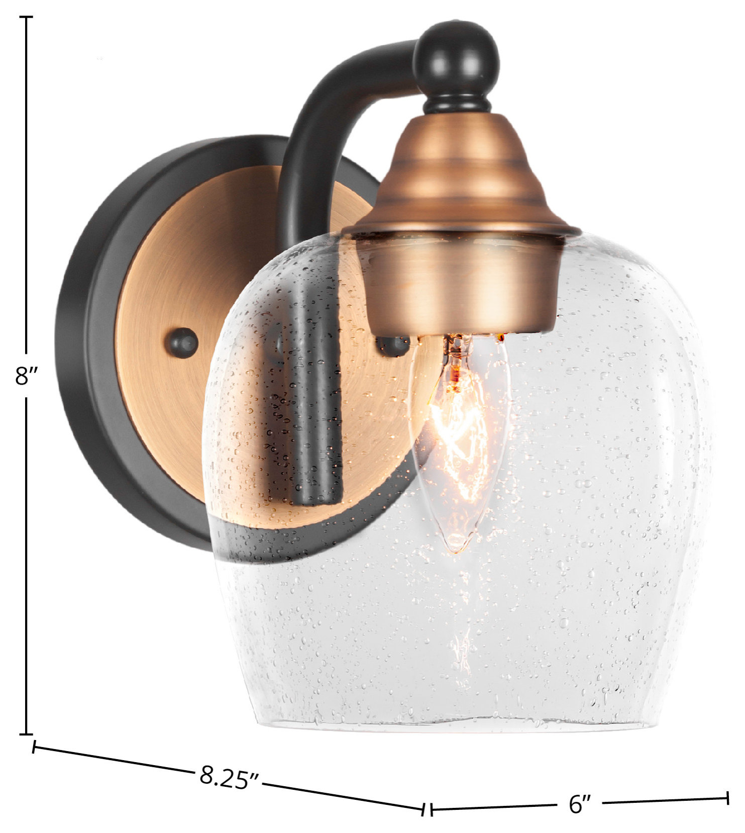 Paramount Wall Sconce, Matte Black & Brass, 6" Clear Bubble Glass ...