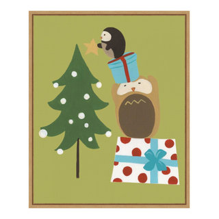 Canvas Art Framed 'Happy Owlidays VI Owl and Christmas Tree', 16x20 ...