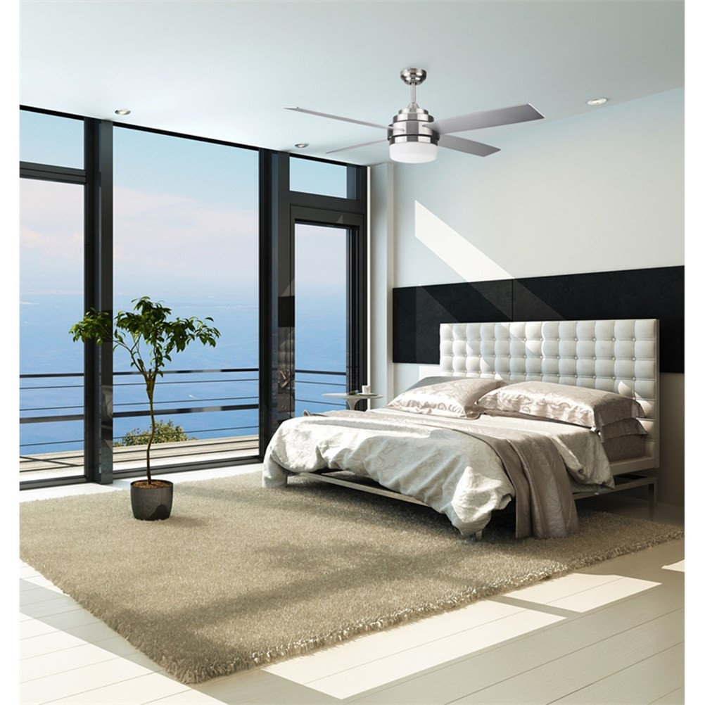 Cali 52-Inch LED Silver Stainless Steel Ceiling Fan in Brushed Nickel ...