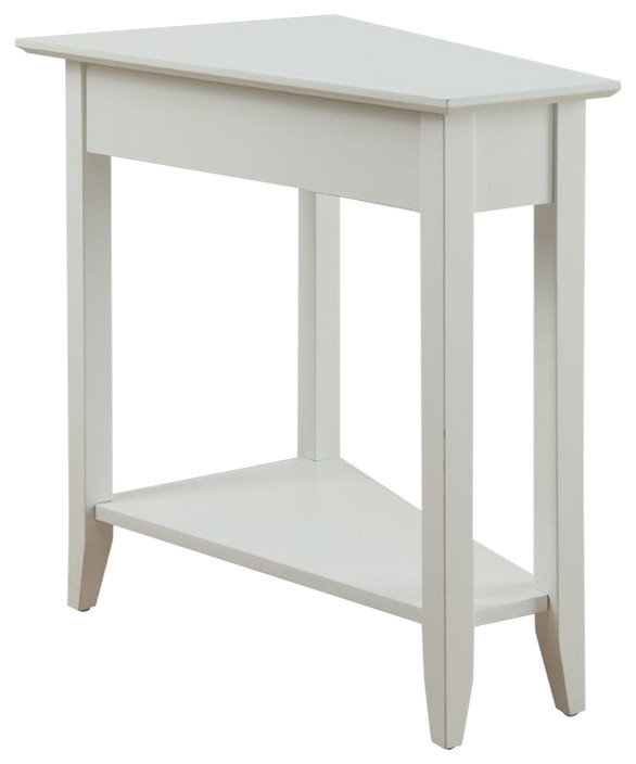 Pemberly Row Modern Wood Wedge End Table with Bottom Shelf in White ...