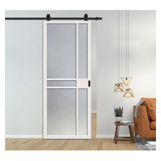 Loft Style Sliding Door With Glass Panels V1000, 32"x84" - Transitional ...