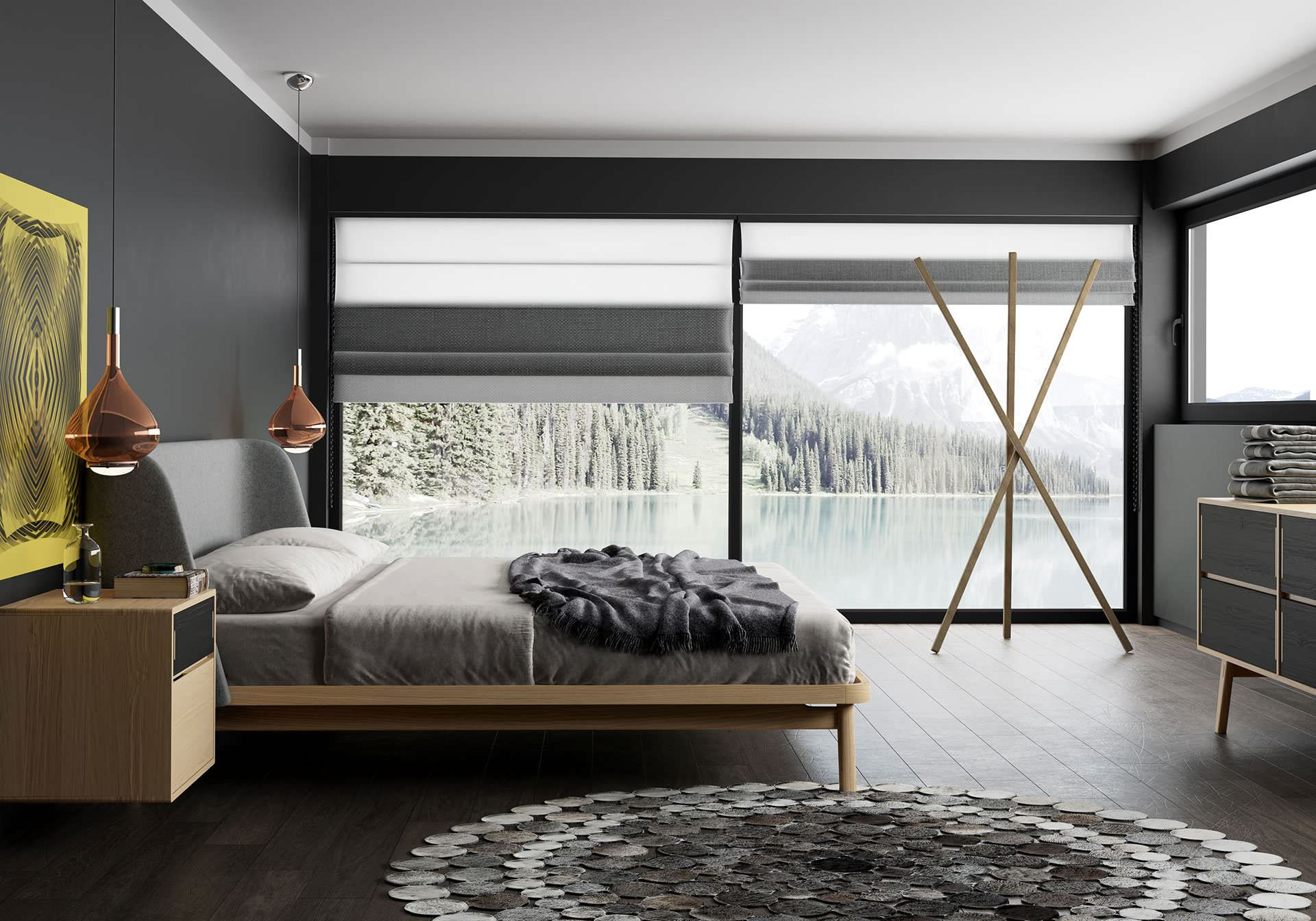 Haru Cal King Bed, Andorra Wool and Natural Oak - Midcentury - Platform ...