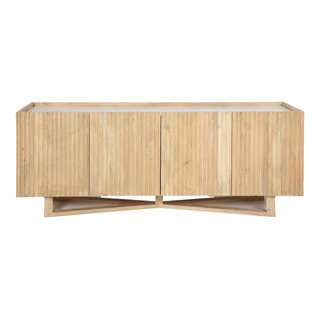 Wood/Marble, 69"L 4-Door Fluted Sideboard, Natural - Transitional ...