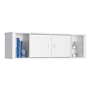 Prepac Designer Floating Hutch in Fresh White Finish - Contemporary ...
