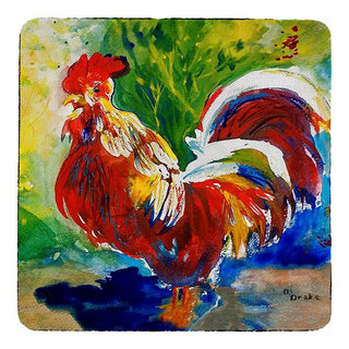Red Roosters Coaster - 3 Sets of 4 (12 Total), 4 inches x 4 inches ...