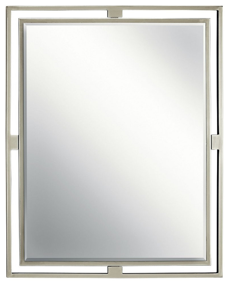 Vintage Rectangular Wall Decor Mirror in Brushed Nickel Finish 2-Layer ...