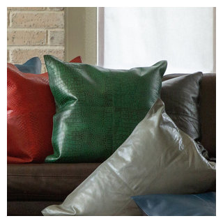 Genuine Leather Embossed Croc Pillow, 20" x 20", 1PC - Contemporary ...