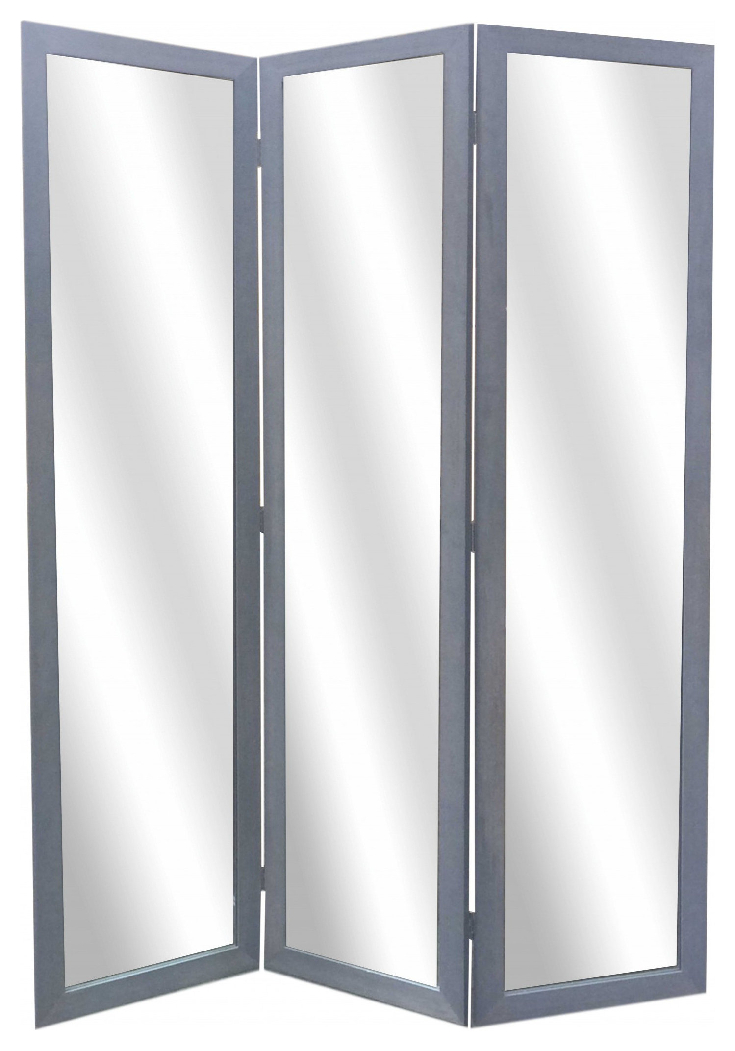 69" Black Wood and Mirrored Glass Folding Three Panel Screen Room ...