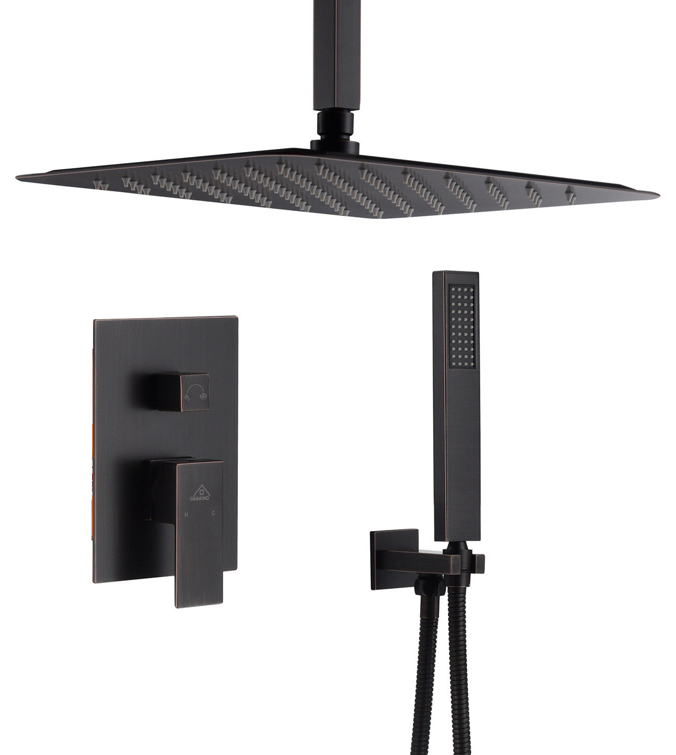 CASAINC 10" Ceiling Mount Dual Rainfall Shower Head Shower System Kit ...