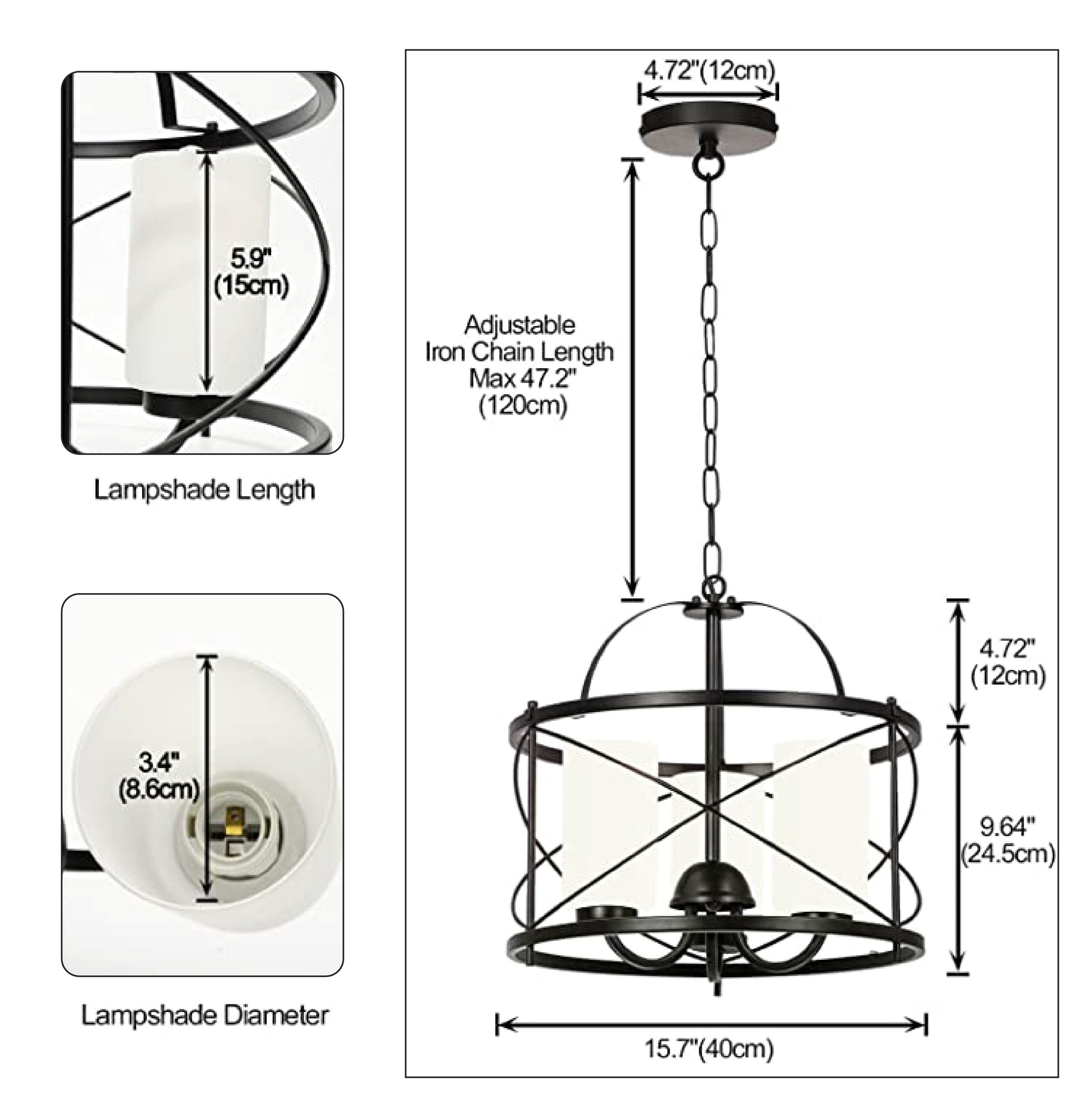 Vintage Caged Lighting Black Farmhouse Chandeliers Glass Ceiling Light ...