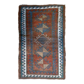 Handmade Antique Collectible Caucasian Kazak Rug, 2.7'x4.2', 82cmx128cm ...