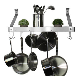 Handcrafted 30" Gourmet Bookshelf Wall Rack w 12 Hooks Stainless Steel ...