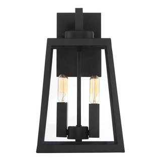 Halifax 2 Light Outdoor Wall Light, Matte Black/Glass - Transitional ...