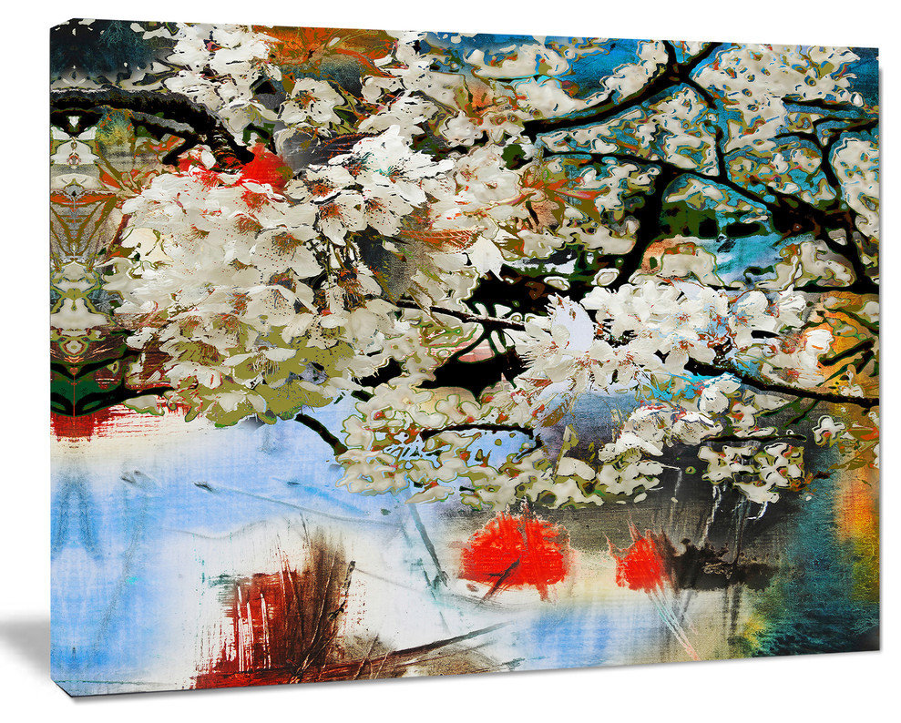 Spring Motif with Small White Flowers, Extra Large Floral Wall Art, 40 ...